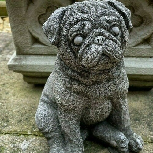 Sitting Pug Stone Statue outdoor Stone Puppy Dog Bulldog | Etsy