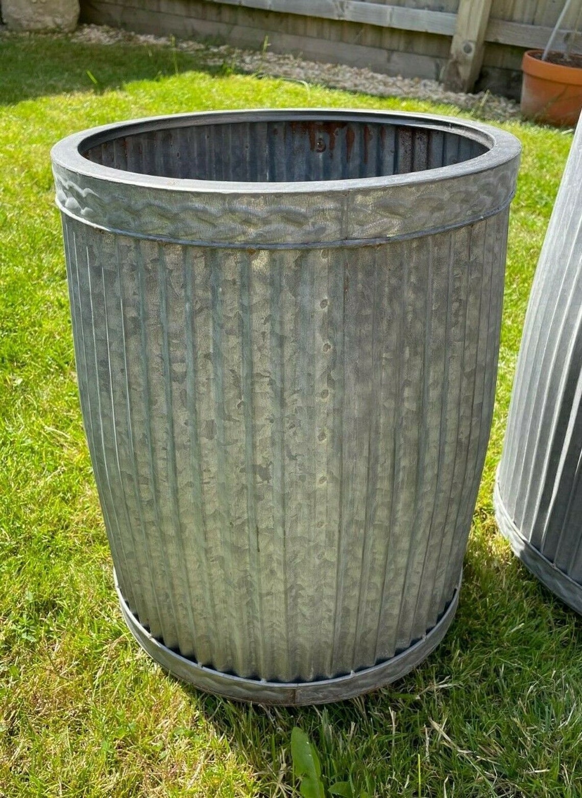 Galvanised Zinc Ribbed Tall Dolly Tub Metal Planters Set or - Etsy