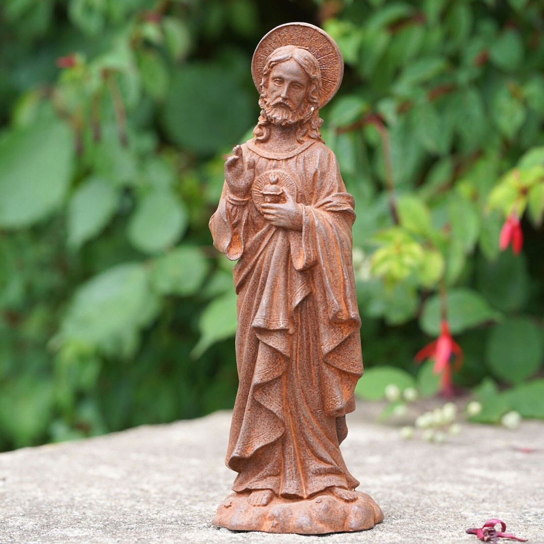 Cast Iron Jesus Statue | Outdoor Garden Ornament Metal God Christian ...