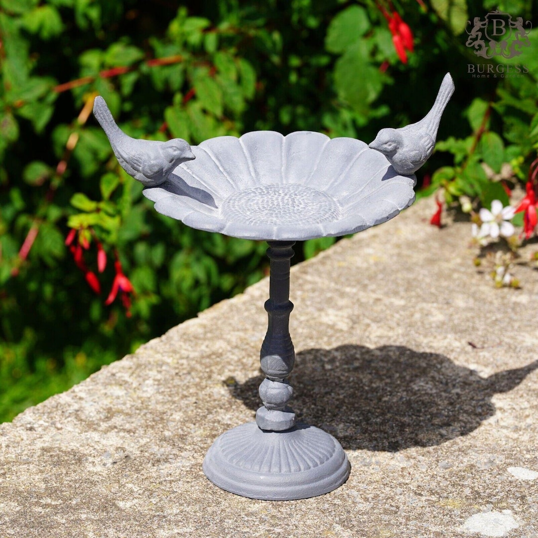 Cast Iron Bird Bath Lead Finish |feeder Garden Ornament Metal ...