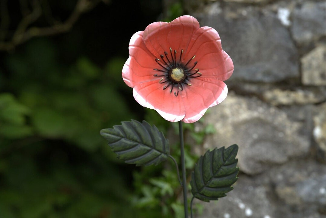 Large Metal Poppy Pink Flower Garden Ornament |outdoor Decor Planter ...