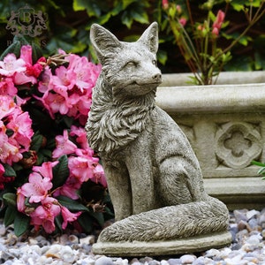 Regal Fox Stone Statue | Outdoor Animal Garden Ornament Decor Wildlife ...