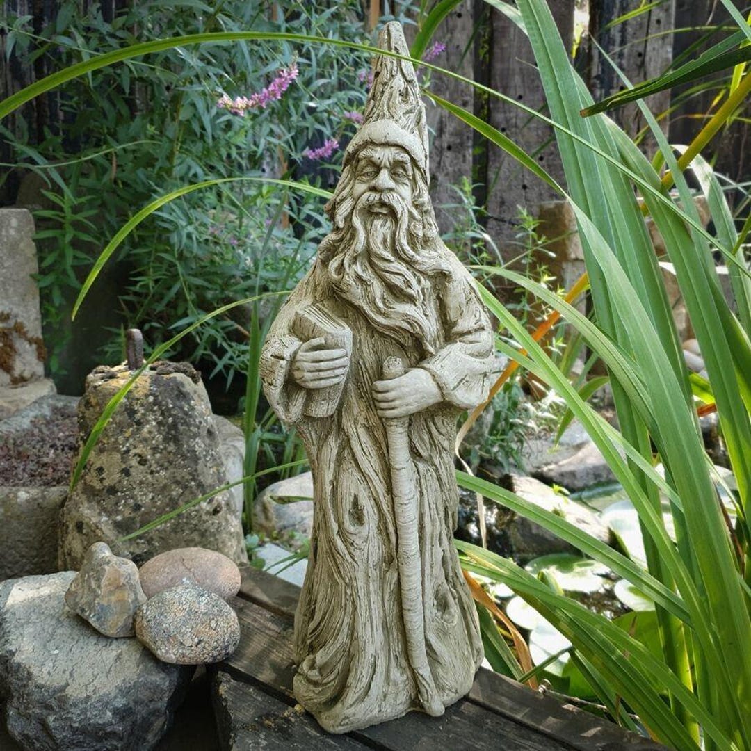 Wizard Warlock Stone Statue | Outdoor Stone Mythical Magic Garden ...