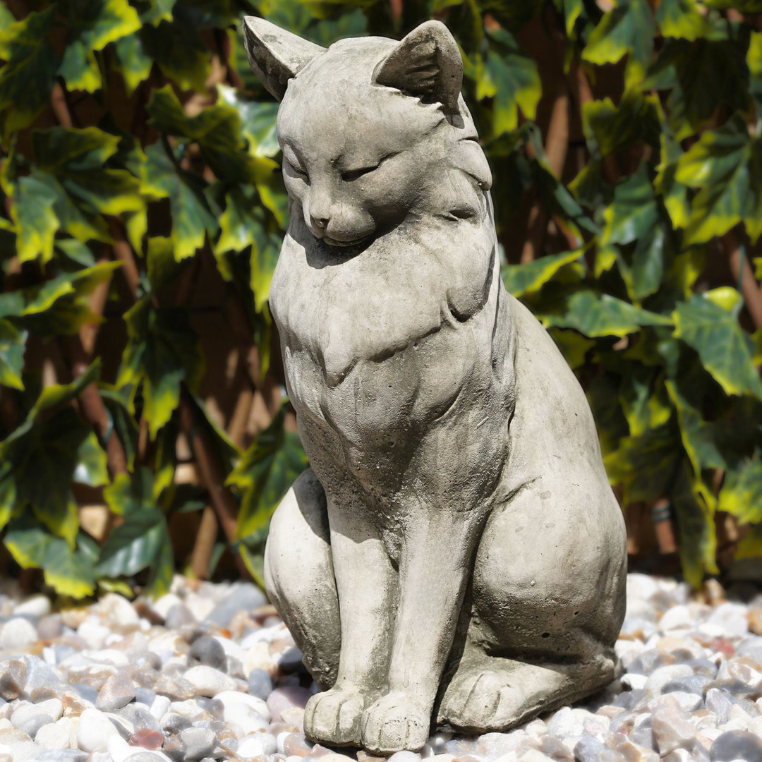 Lovely Cat Stone Statue | Kitten Outdoor Garden Ornament Decoration ...