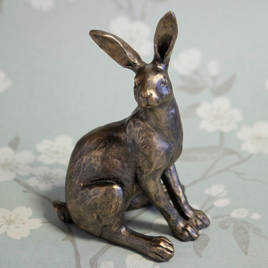 Hare Resin Statue in Bronze Finish Bunny Rabbit Home Ornament Indoor ...