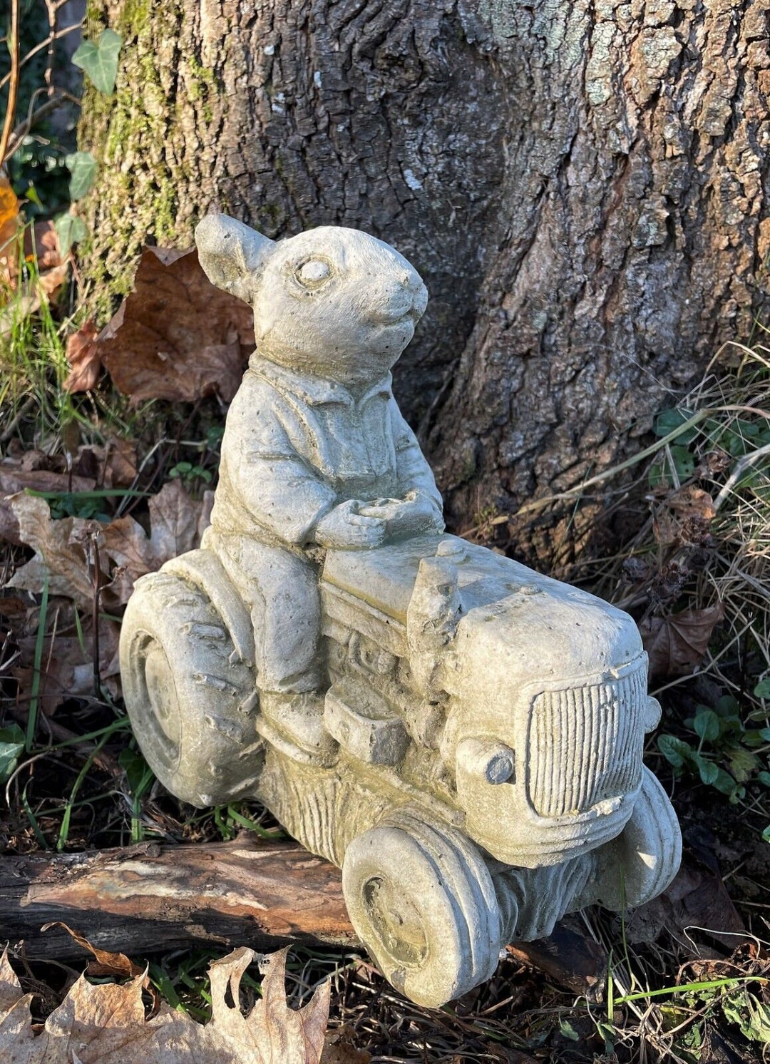Rabbit on Tractor Stone Statue Bunny Farm Wind Willows Garden Outdoor ...