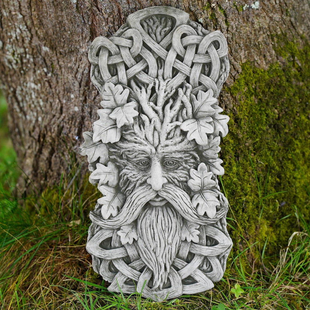 XL Celtic Greenman Stone Plaque | Garden Outdoor Home Statue Decoration ...