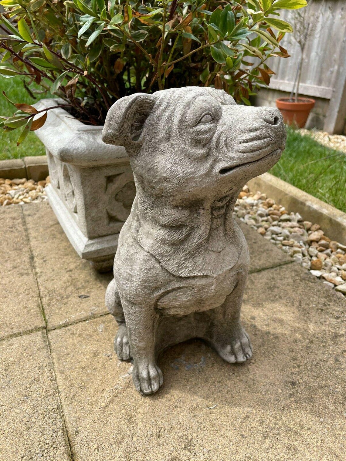 Staffordshire Bull Terrier Stone Statue | Animal Pup Dog Outdoor Garden ...