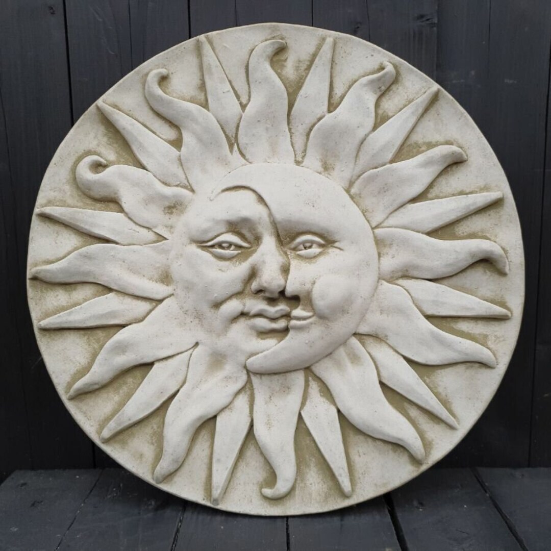 Xl Sun Moon Stone Hanging Plaque Mediterranean Outdoor - Etsy