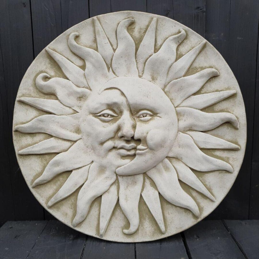 Xl Sun Moon Stone Hanging Plaque | Mediterranean Outdoor Statue Garden ...