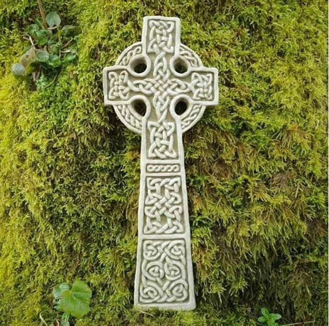 Reconstituted Stone Celtic Cross Plaque Statue Vintage - Etsy
