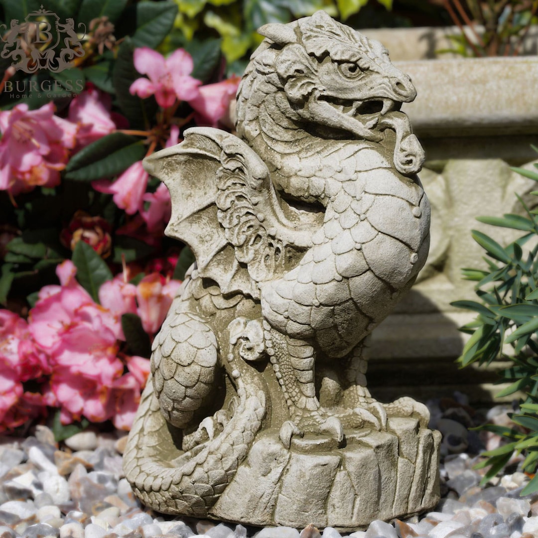 Scaly Dragon Stone Statue | Outdoor Garden Ornament Mythical Animal ...