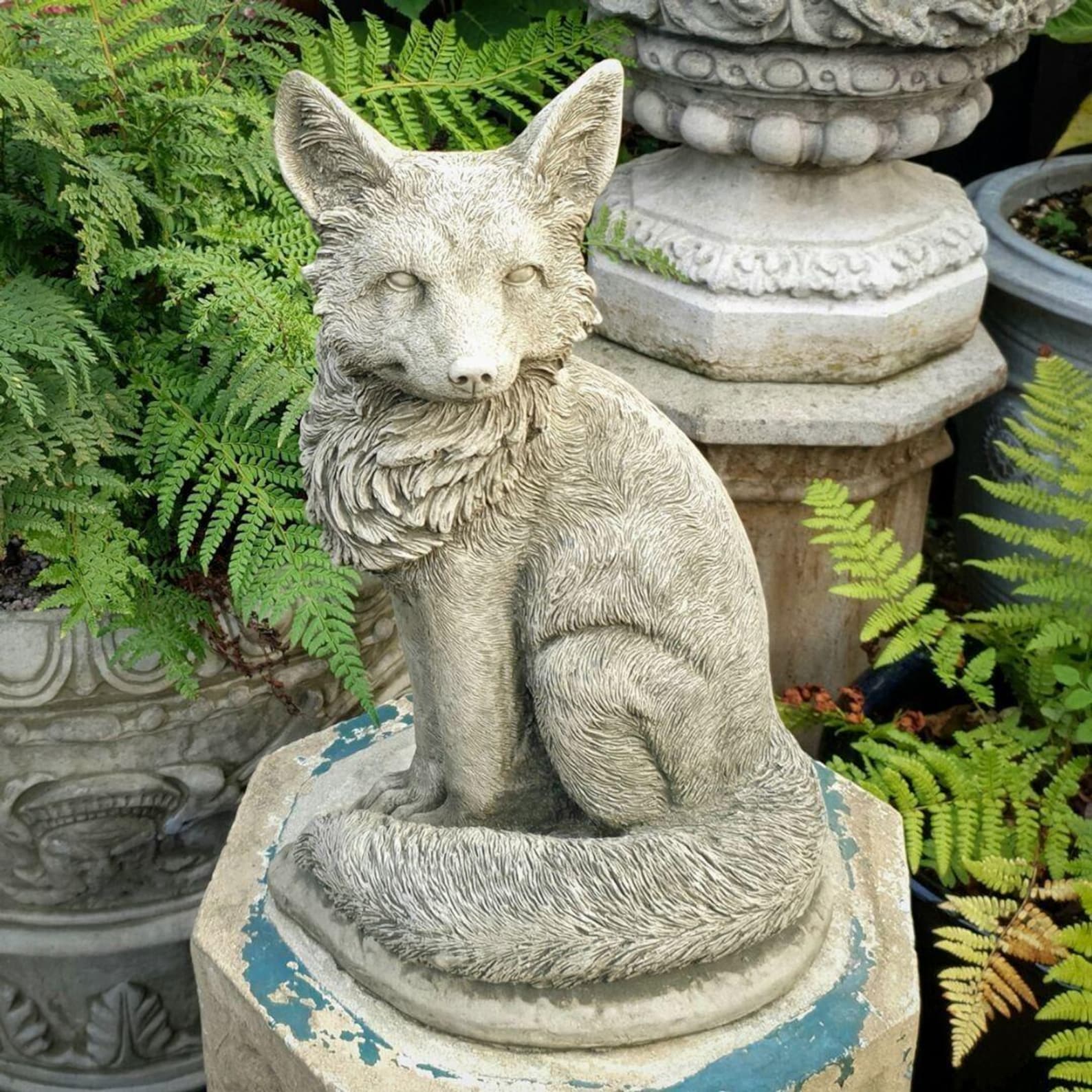 Regal Fox Stone Statue | Outdoor Animal Garden Ornament Decor Wildlife ...