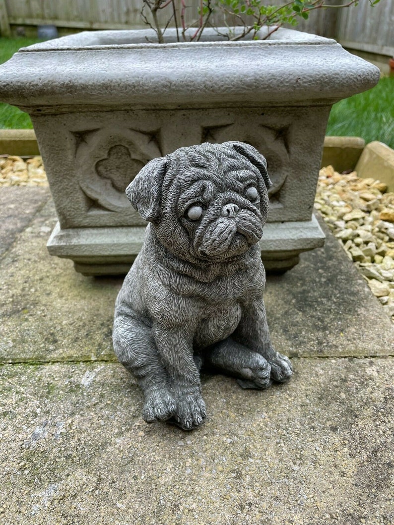 Sitting Pug Stone Statue outdoor Stone Puppy Dog Bulldog - Etsy