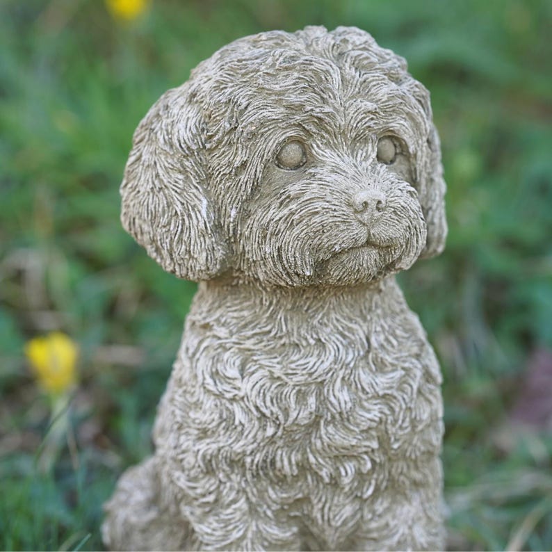 Labradoodle Dog Stone Statue | Outdoor Garden Ornament Puppy Sculpture ...