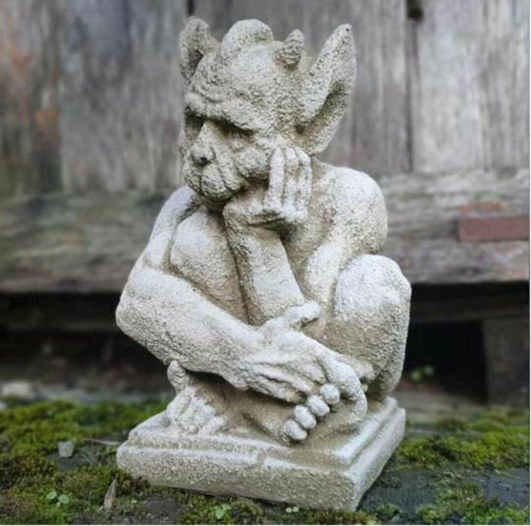 Resting Gargoyle Stone Statue Outdoor Gremlin Sprite Decoration Garden ...
