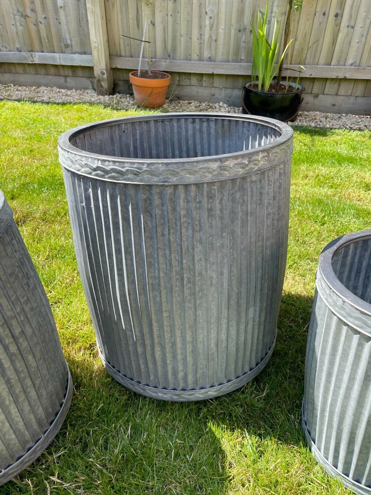 Galvanised Zinc Ribbed Tall Dolly Tub Metal Planters Set or | Etsy