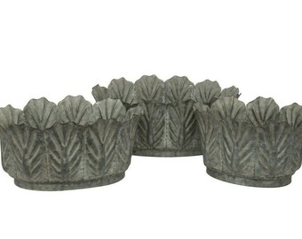 Set of 3 OR Single Galvanised Zinc Ribbed Metal Pots Planters | Etsy