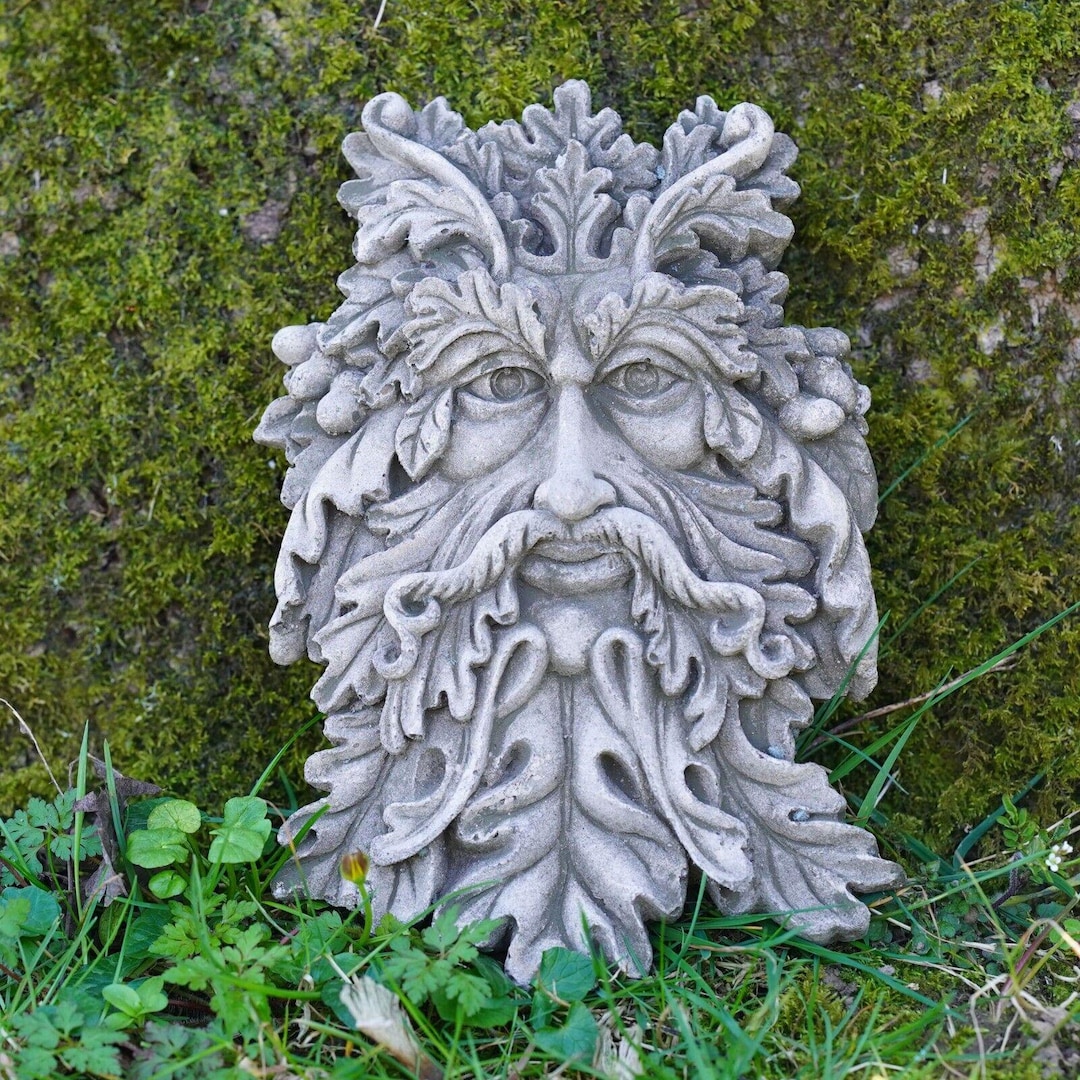Druid Greenman Stone Plaque | Garden Outdoor Hanging Statue Decoration Ornament - Etsy
