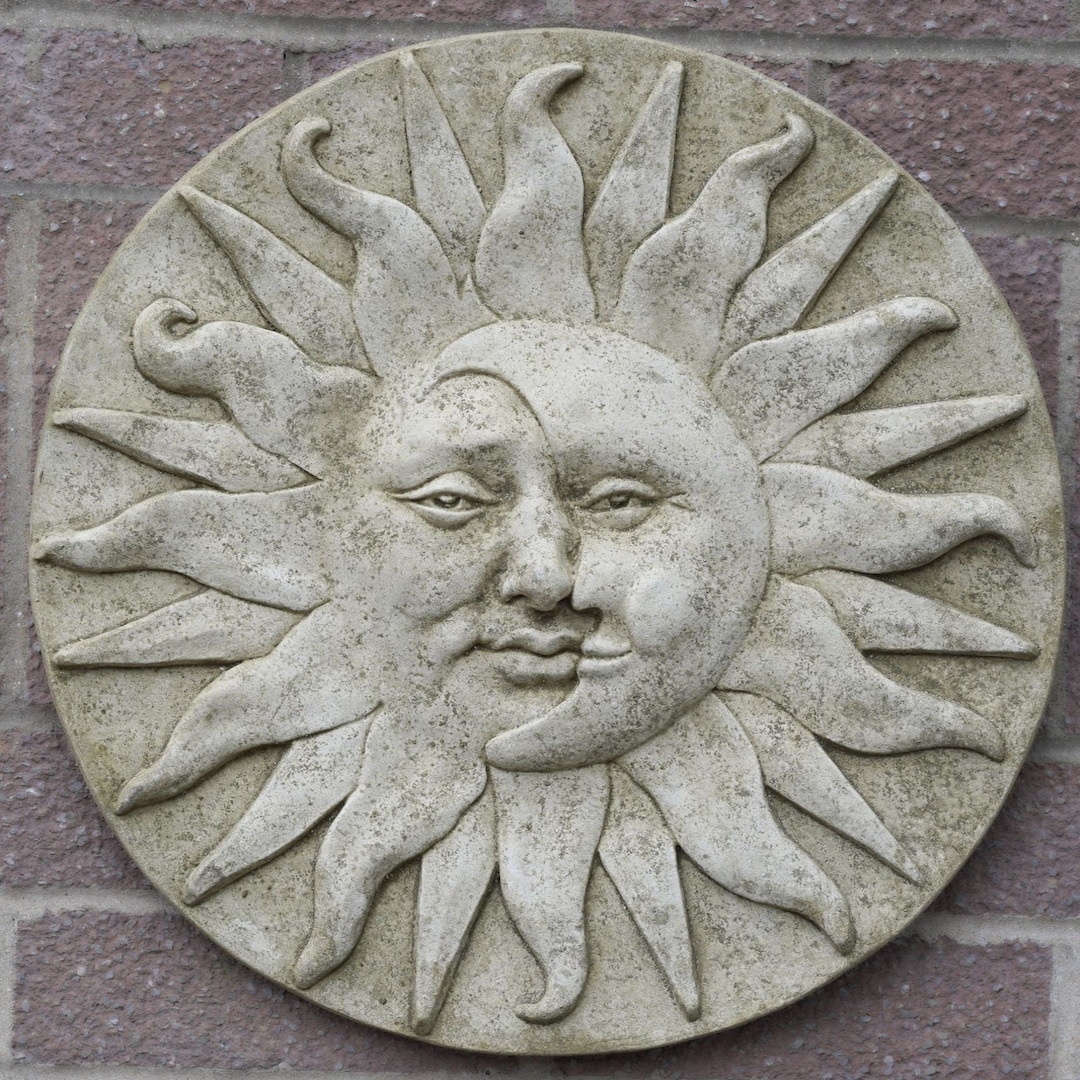 XL Sun Moon Stone Hanging Plaque | Mediterranean Outdoor Statue Garden ...