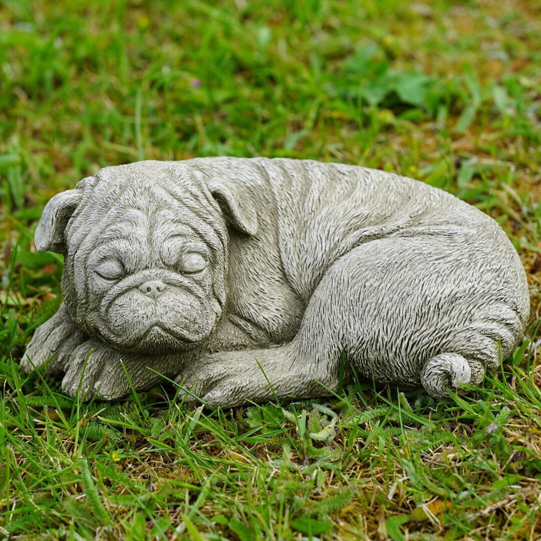 Sleeping Pug Dog Stone Statue | Outdoor Garden Ornament Puppy Sculpture ...