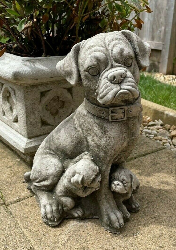 Boxer Dog & Pups Stone Statue Animal Puppy Outdoor Garden | Etsy