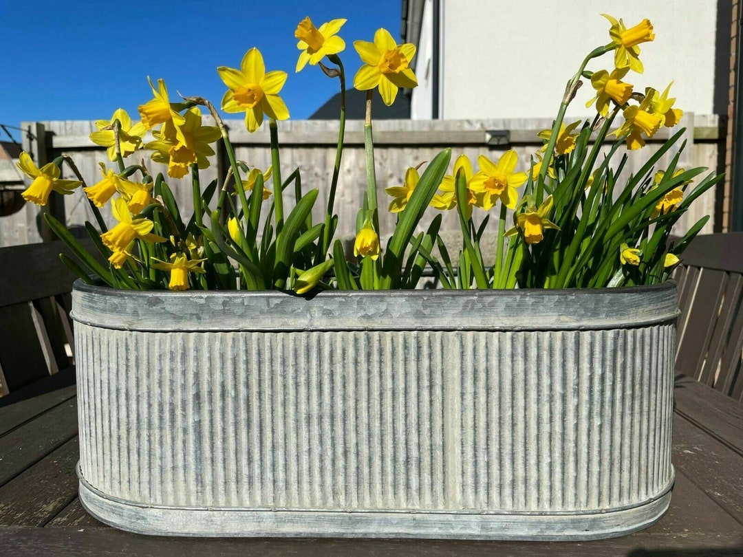 Galvanised Zinc Ribbed Metal 49cm Pot Planter | Garden Flower Plant ...