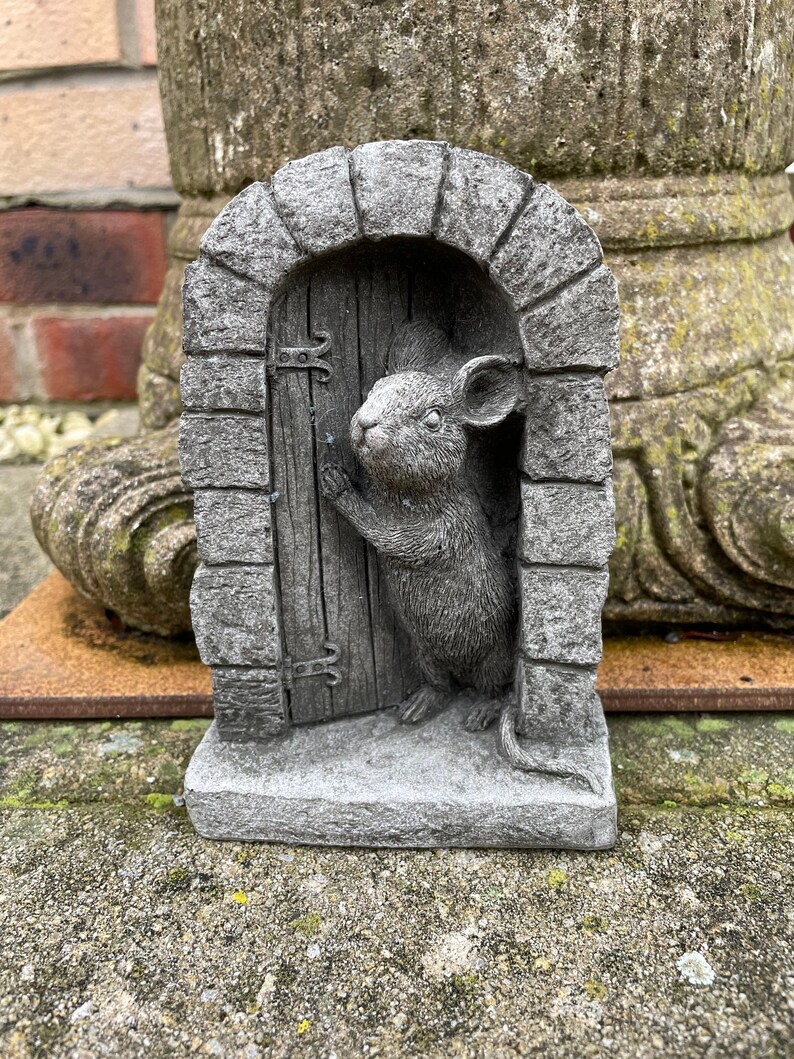 Mouse Door Stone Statue Garden Outdoor Home Tree Animal | Etsy