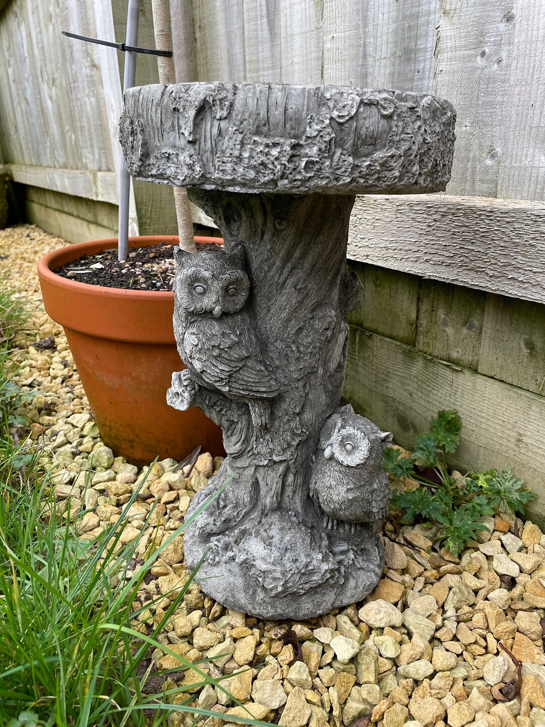Barn Owl Bird Bath Stone Statue | Outdoor Vintage Feeder Animal Garden ...