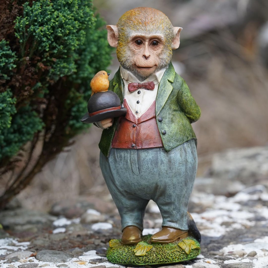 Mr Monkey Resin Sculpture | Home Garden Ape Chimp Statue Outdoor Animal ...
