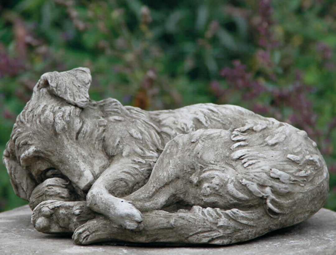 Collie Dog Puppy Stone Statue Animal Outdoor Garden Sculpture Figure ...