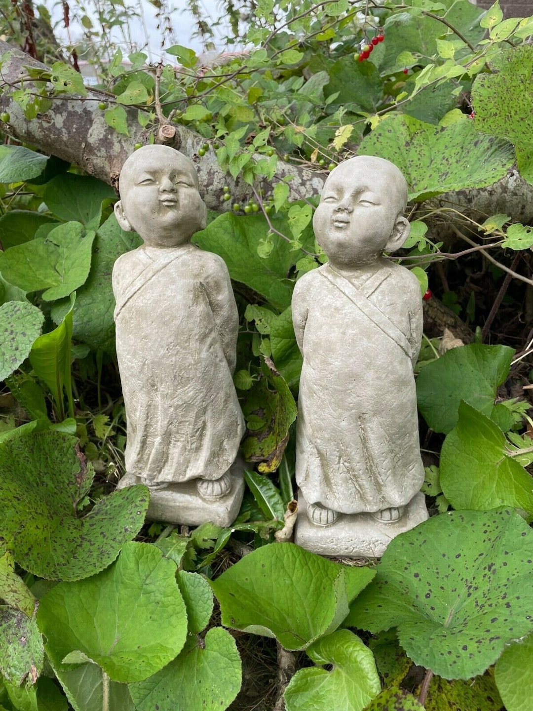 Pair of Standing Monks Stone Statue | Oriental Buddha Outdoor Garden ...