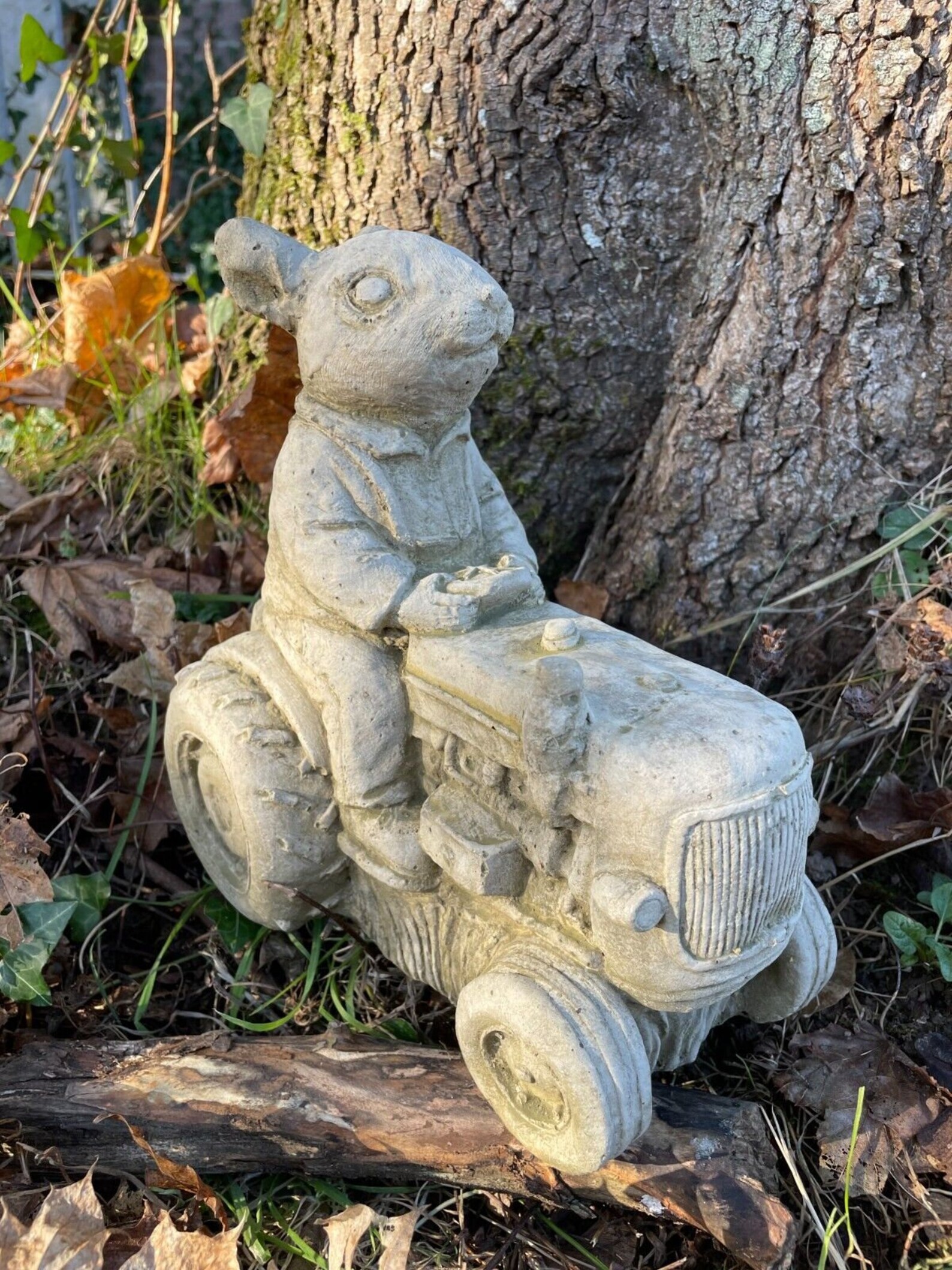 Rabbit on Tractor Stone Statue Bunny Farm Wind Willows - Etsy