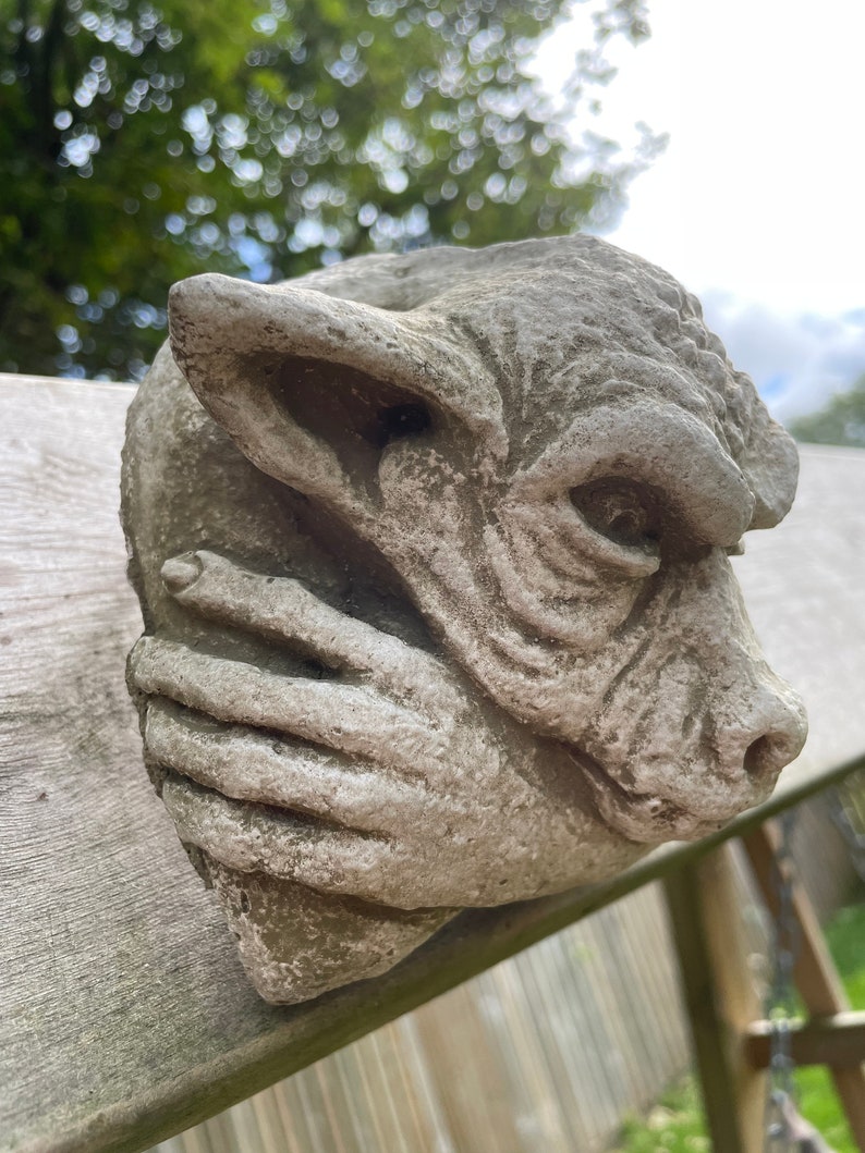 Hanging Gremlin Stone Statue gargoyle Sprite Outdoor - Etsy