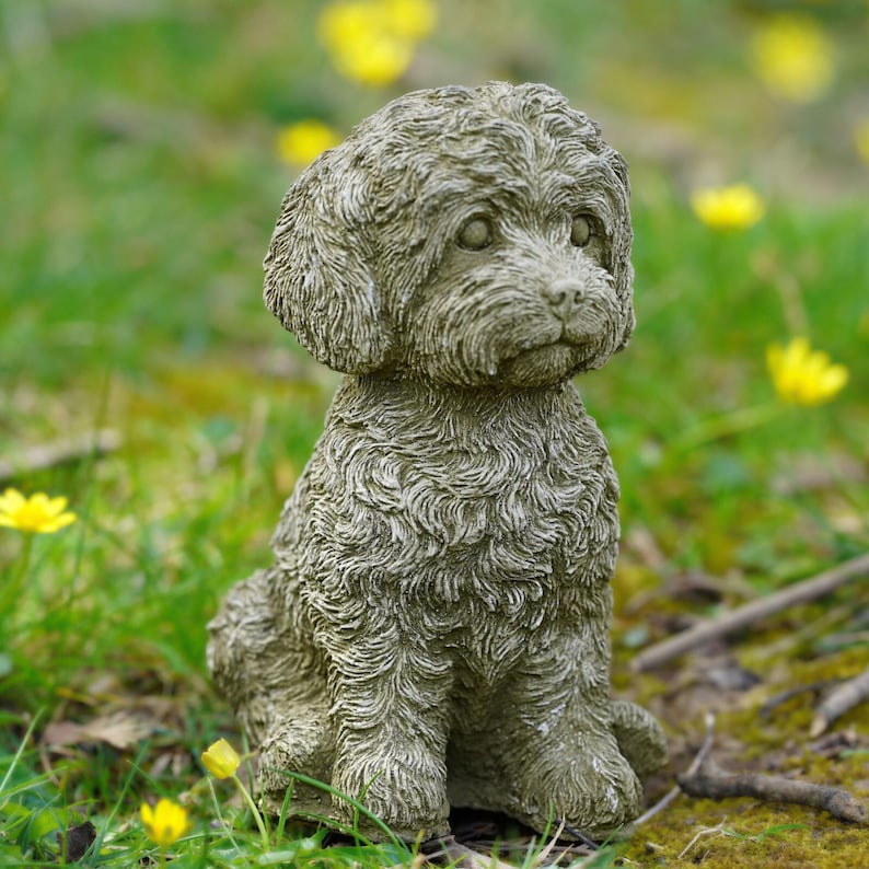 Labradoodle Dog Stone Statue | Outdoor Garden Ornament Puppy Sculpture ...