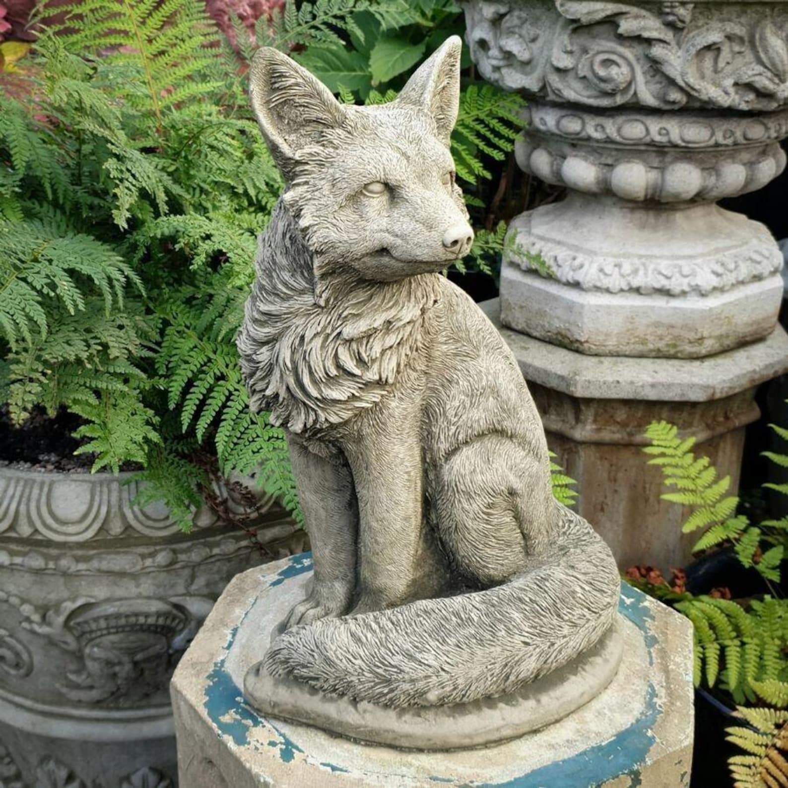 Regal Fox Stone Statue | Outdoor Animal Garden Ornament Decor Wildlife ...