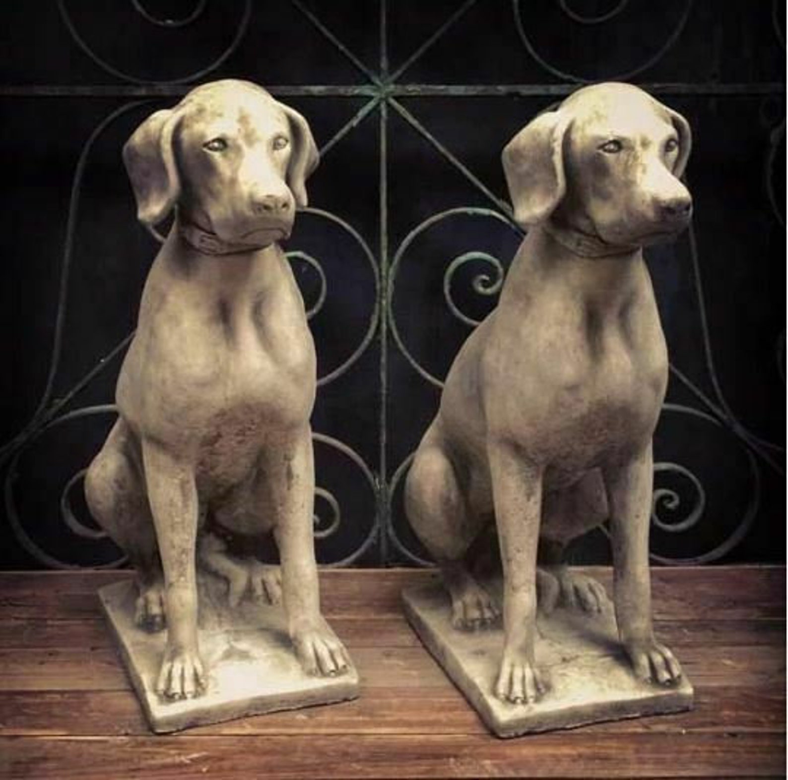 Pair of Hunting Dog Pointer Hound Stone Statues - Etsy