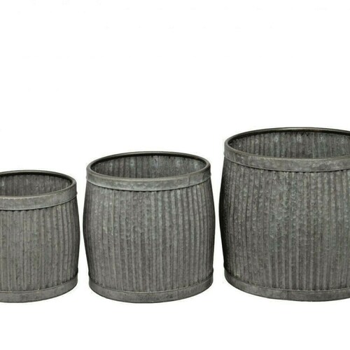 Set of 3 OR Single Galvanised Zinc Ribbed Metal Pots Planters - Etsy
