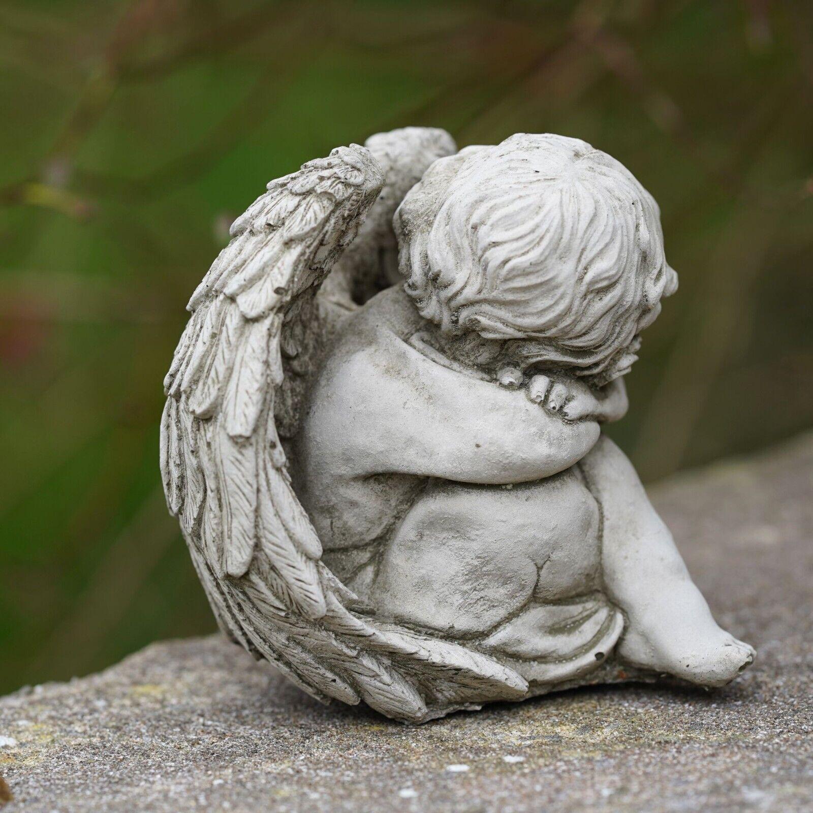 Sleeping Cherub Stone Statue | Outdoor Angel Fairy Garden Ornament ...