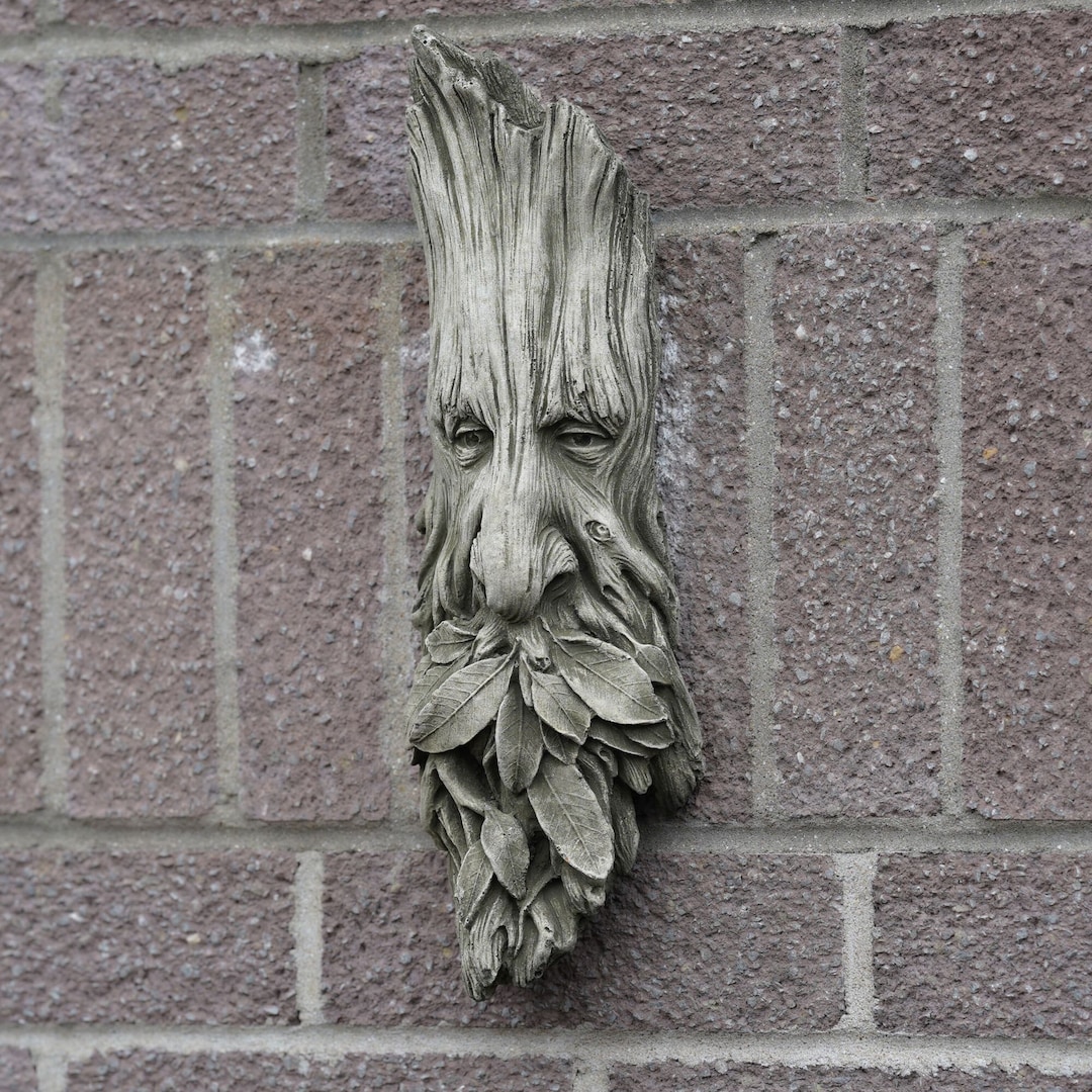 Treebeard Long Greenman Stone Hanging Plaque | Stone Statue Leaf Forest ...