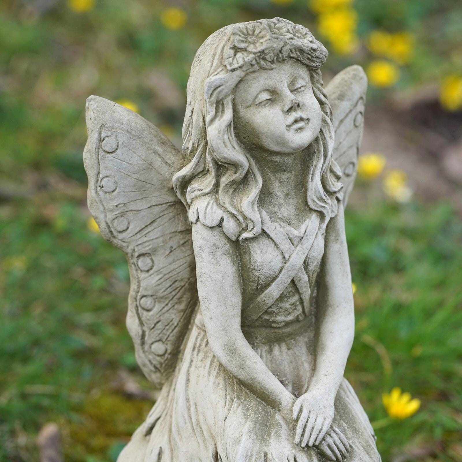 Moon Gazing Fairy Stone Statue Large Outdoor Garden Ornament Angel ...