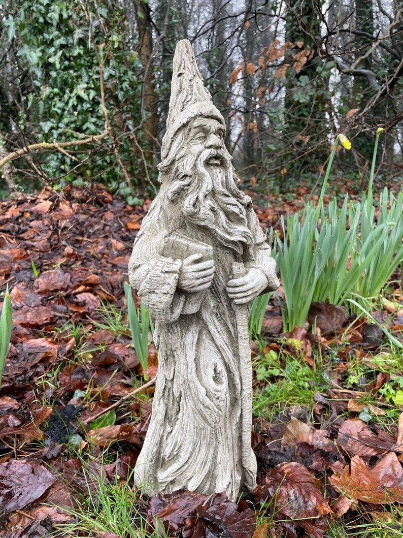 Wizard Warlock Stone Statue | Outdoor Stone Mythical Magic Garden ...