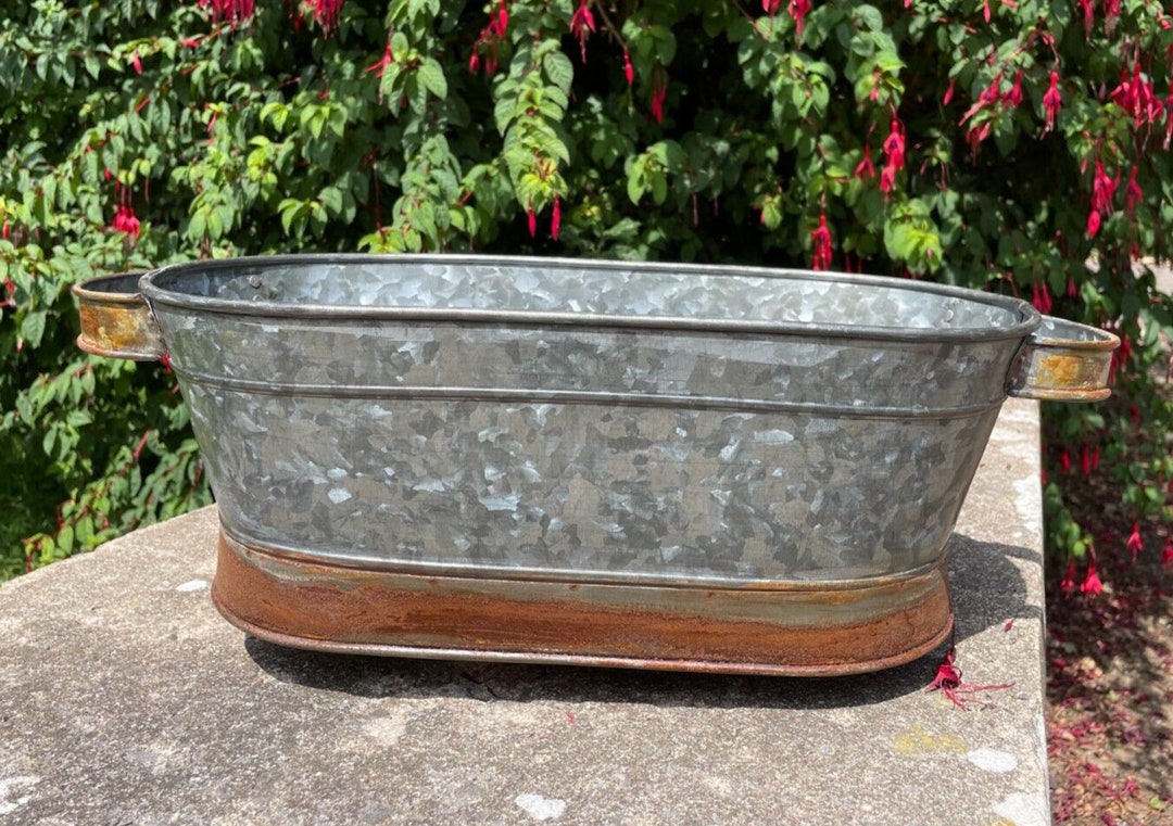 Galvanised Zinc Metal Planters 46cm | Rustic Trough Outdoor Garden ...