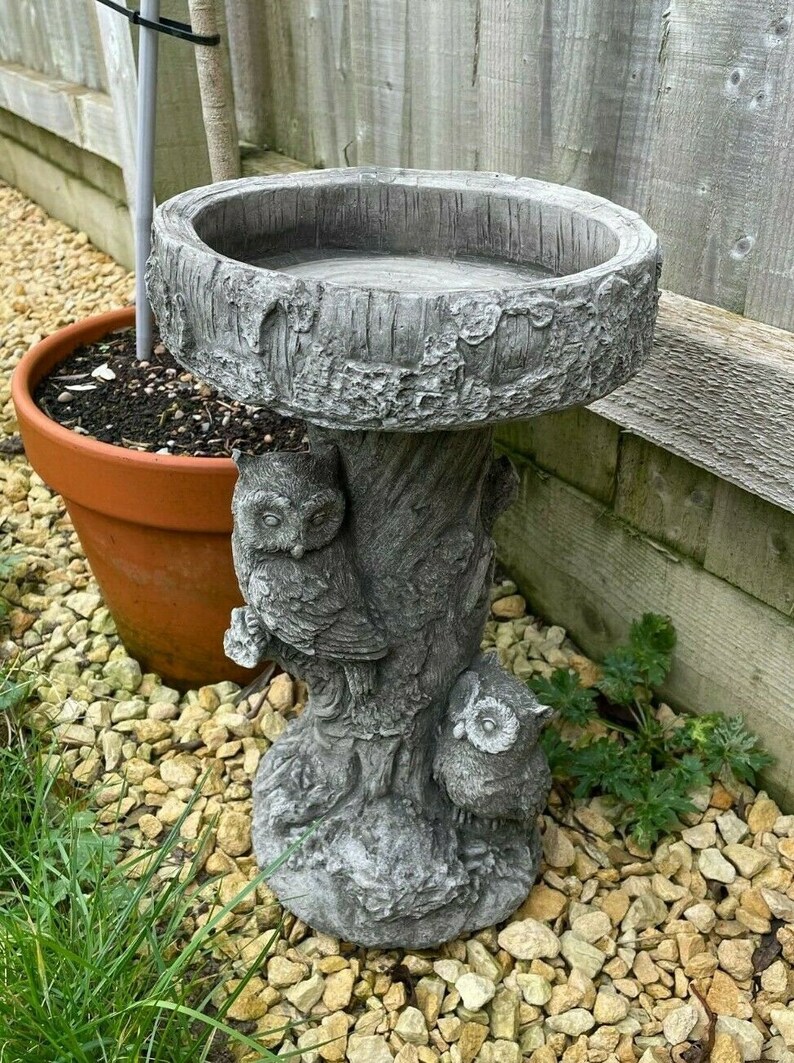 Barn Owl Bird Bath Stone Statue Outdoor Vintage Feeder | Etsy