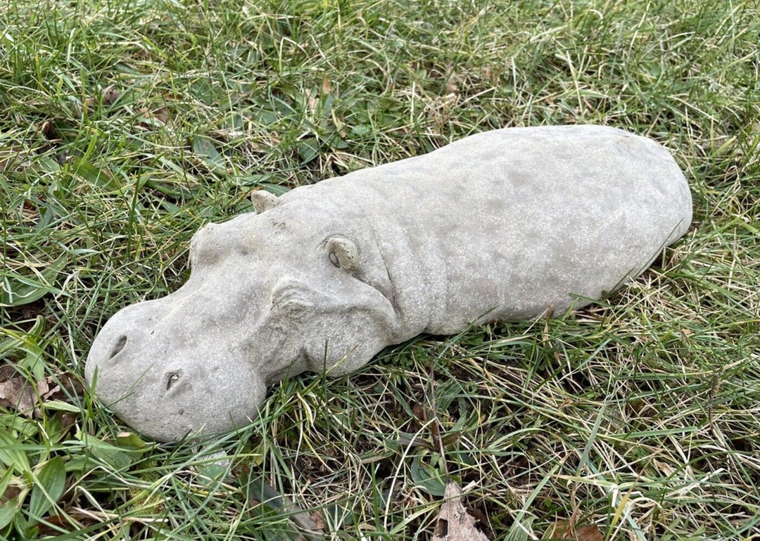 Laying Hippo Stone Garden Statue Handmade Outdoor Animal African ...