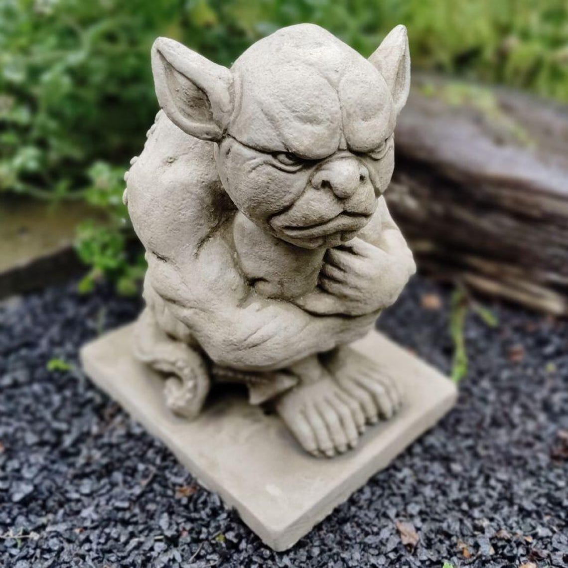Grumpy Gargoyle Stone Statue | Outdoor Gremlin Garden Ornament Sprite ...