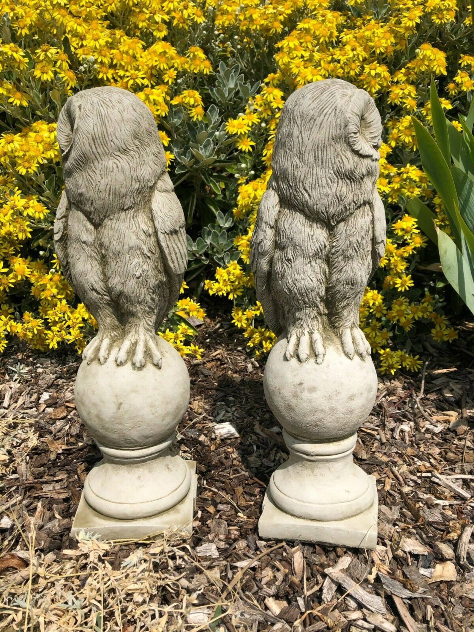 Pair of Barn Owl Finials Statues Reconstituted Stone Concrete Outdoor ...