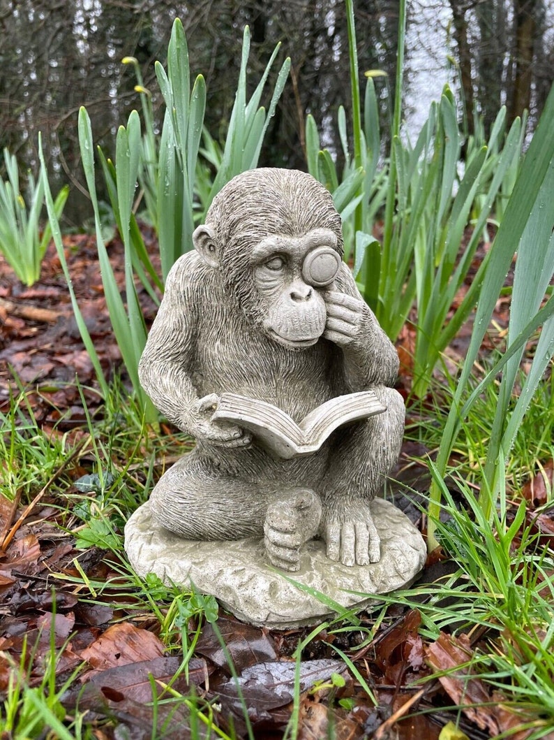 Studious Monkey Ape Stone Garden Statue Outdoor Animal - Etsy