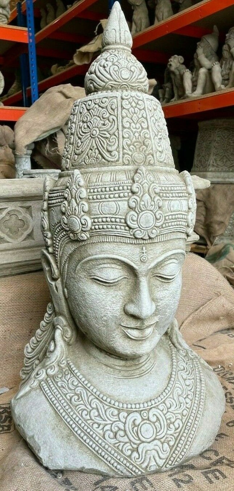 Xl Thai Buddha Head Stone Statue English Oriental Bust - Etsy