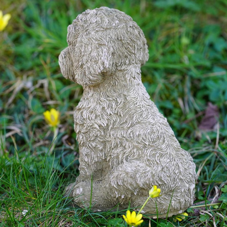 Labradoodle Dog Stone Statue | Outdoor Garden Ornament Puppy Sculpture ...